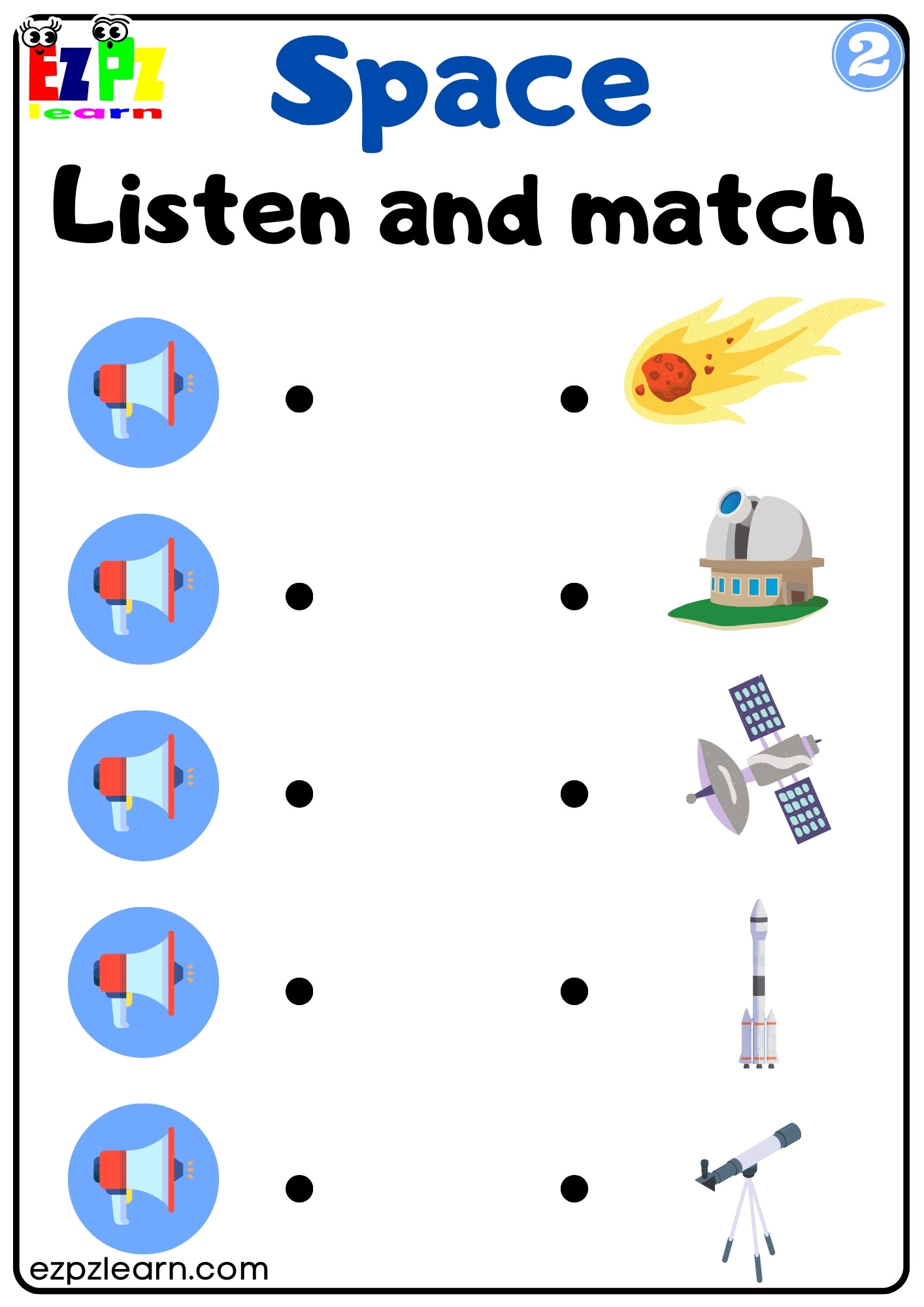 Space Vocabulary Interactive Worksheet Listen and Match the Correct Images Activity for Children ...